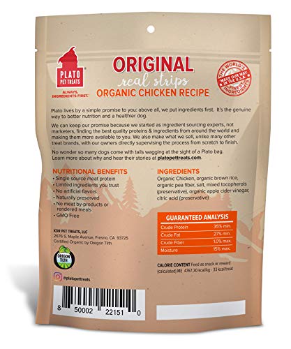 PLATO Original Real Strips Organic Chicken 18oz, Natural