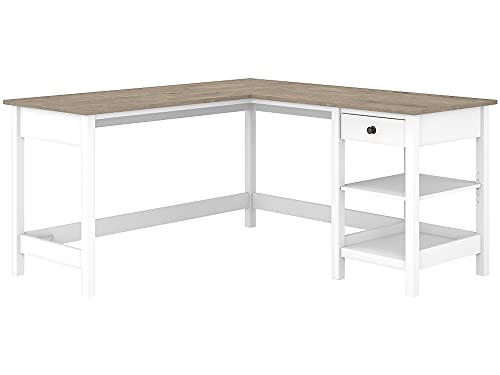 Bush Mayfield 60W L Shaped Computer Desk in Shiplap Gray/White - Engineered Wood