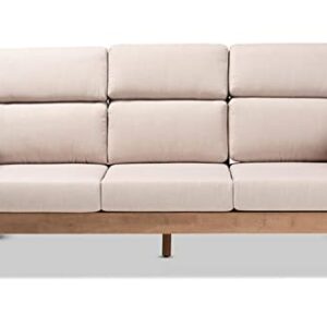 Baxton Studio Charlotte Modern Classic Mission Style Taupe Fabric Upholstered Walnut Brown Finished Wood 3-Seater Sofa