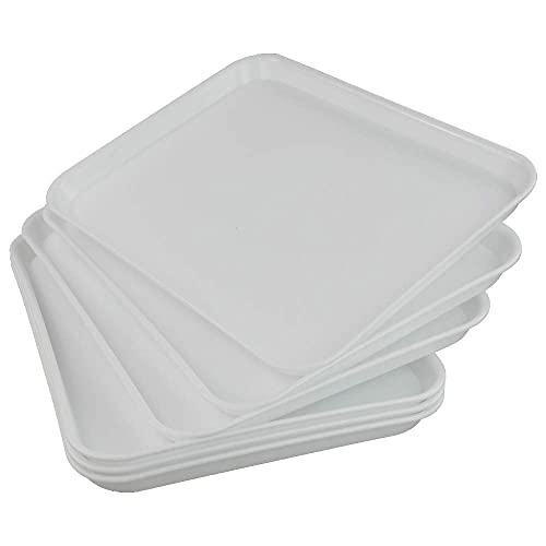 Ponpong White Large Plastic Fast Food Serving Tray, Rectangle, 6 Packs