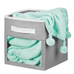 mDesign Fabric Nursery/Playroom Closet Storage Organizer Bin Box with Front Handle/Window for Cube Furniture Shelving Units, Hold Toys, Clothes, Diapers, Bibs, Jane Collection, 6 Pack - Gray/White