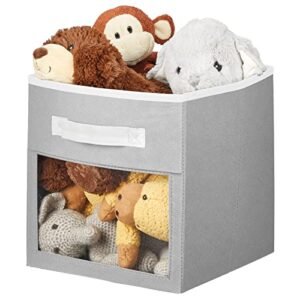 mDesign Fabric Nursery/Playroom Closet Storage Organizer Bin Box with Front Handle/Window for Cube Furniture Shelving Units, Hold Toys, Clothes, Diapers, Bibs, Jane Collection, 6 Pack - Gray/White