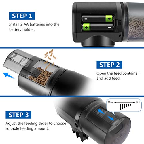 Barkmew Automatic Fish Feeder, Moisture-Proof Electric Auto Fish Feeder for Aquarium or Fish Tank, Fish Food Vacation Feeder Timer Fish Food Dispenser, 200ML, Black