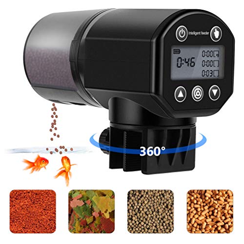 Barkmew Automatic Fish Feeder, Moisture-Proof Electric Auto Fish Feeder for Aquarium or Fish Tank, Fish Food Vacation Feeder Timer Fish Food Dispenser, 200ML, Black