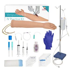 anatomy lab premium iv and venipuncture training kit, practice arm for venipuncture skills, phlebotomy practice, clinical nursing training, 25+ piece kit, durable & realistic with 1 year warranty