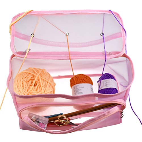 HEALLILY Knitting Bags Nylon High Capacity Mesh with Zipper Yarn Tote Holder Organizer Storage Case for Sewing Carrying Knitting Needles Crochet