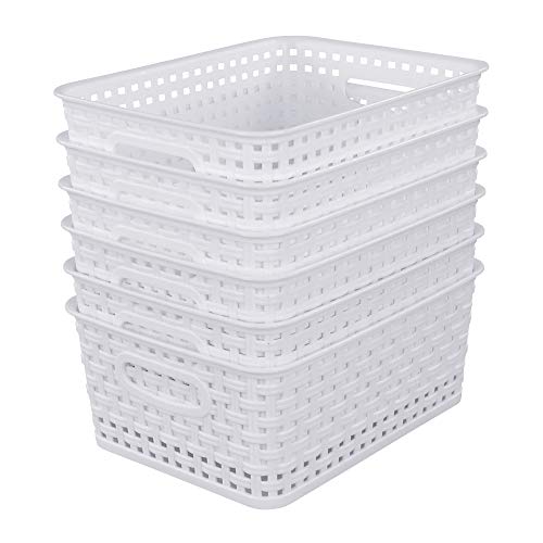 Sandmovie White Plastic Rattan Storage Baskets, 6 Packs