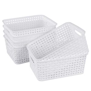 Sandmovie White Plastic Rattan Storage Baskets, 6 Packs