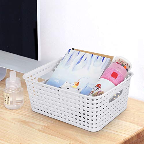 Sandmovie White Plastic Rattan Storage Baskets, 6 Packs