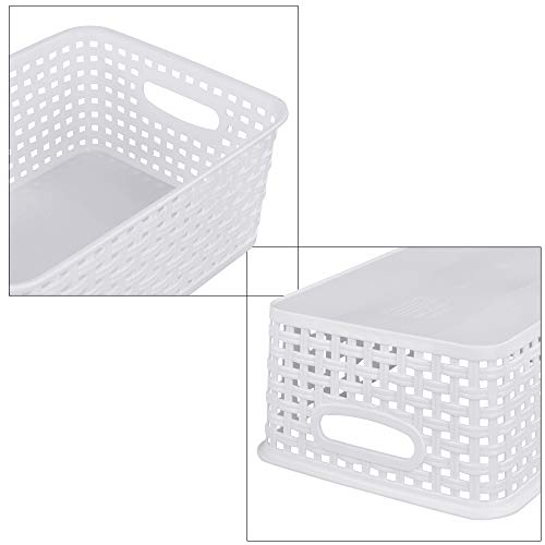 Sandmovie White Plastic Rattan Storage Baskets, 6 Packs