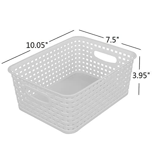 Sandmovie White Plastic Rattan Storage Baskets, 6 Packs