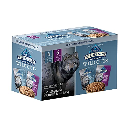 Blue Buffalo Wilderness Trail Toppers Wild Cuts High Protein, Natural Wet Dog Food Variety Pack, Chicken and Beef Bites, 3-oz Pouch, 12 Count