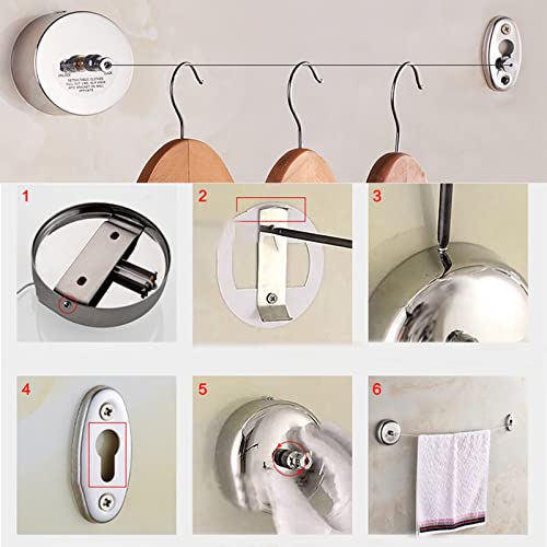 LiXiongBao Retractable Clothesline,304 Stainless Steel Clothing Line Dryer with Adjustable Rope String for Hanging Drying Shower Room Bathroom Laundry Hotel Balcony