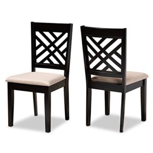 baxton studio caron modern and contemporary sand fabric upholstered espresso brown finished wood 2-piece dining chair set