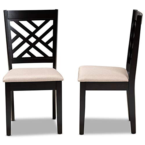 Baxton Studio Caron Modern and Contemporary Sand Fabric Upholstered Espresso Brown Finished Wood 2-Piece Dining Chair Set