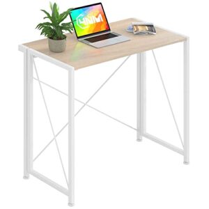 4nm 33.5" small folding desk, simple assembly computer desk home office desk study writing table for small space offices - natural and white