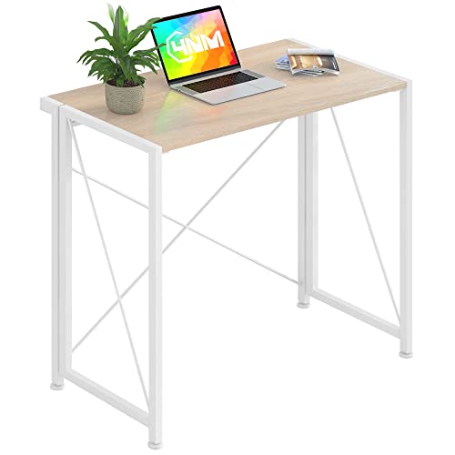 4NM 33.5" Small Folding Desk, Simple Assembly Computer Desk Home Office Desk Study Writing Table for Small Space Offices - Natural and White