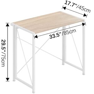 4NM 33.5" Small Folding Desk, Simple Assembly Computer Desk Home Office Desk Study Writing Table for Small Space Offices - Natural and White