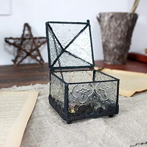 Funerom Vintage Glass Jewelry Box,Wedding Engagement Ring Dish DisplayTrinket Keepsake Box