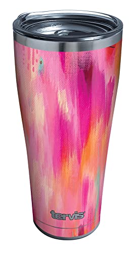 Tervis 1346659 Etta Vee - Pretty Pink Stainless Steel Insulated Tumbler with Clear and Black Hammer Lid, 30oz, Silver