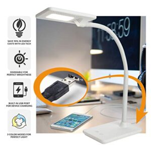 Newhouse Lighting NHDK-ZL-WH Zlata LED Desk Lamp with USB Charger, Touch Dimming and Color Change for Office Use, White