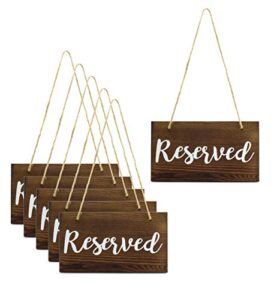 darware hanging wooden reserved signs (6-pack); rustic style wood signs for weddings, special events, and functions to hang on chairs, in doorways