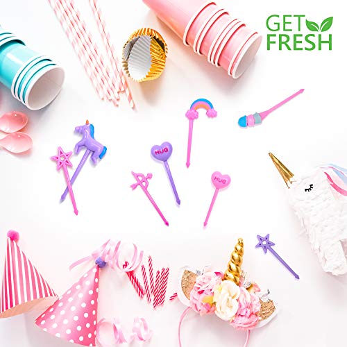 GET FRESH Food Picks for Kids – 24 pcs Unicorn Bento Food Picks for Toddlers Lunch Decoration – Cute Decorative Plastic Animal Food Picks for Children – Reusable Bento Box Toothpicks Set for Lunch