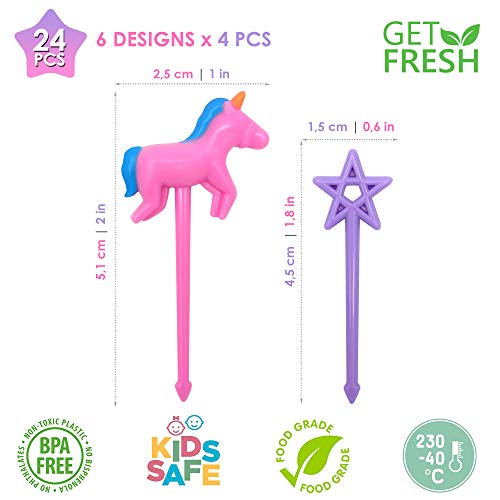 GET FRESH Food Picks for Kids – 24 pcs Unicorn Bento Food Picks for Toddlers Lunch Decoration – Cute Decorative Plastic Animal Food Picks for Children – Reusable Bento Box Toothpicks Set for Lunch