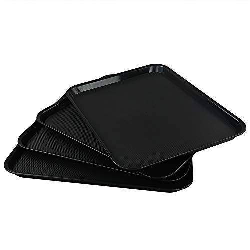 Nicesh 4-Pack Plastic Fast Food Serving Trays, Black, F