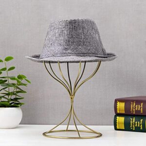 MyGift Modern Brass Electroplated Metal Hat Holder Stand, Decorative Tabletop Wig and Hat Display Stand, Set of 2 - Handcrafted in India