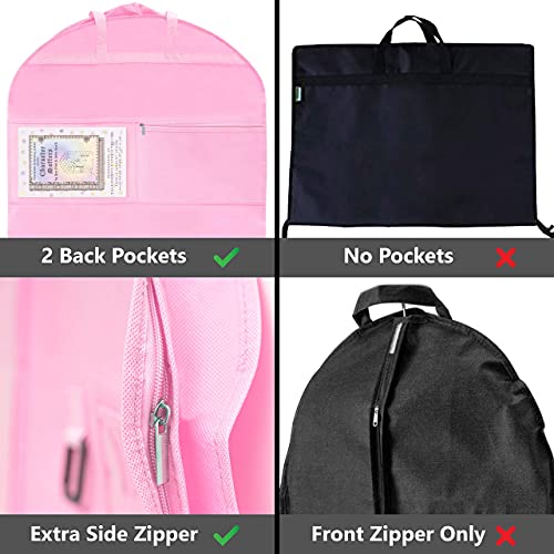 Waterproof Hanging Garment Bag 40 inch Clothes Bag with Gusset, 5 Pockets & Side Zip for Dance Costumes, Sports, Skating, Theatre, Beauty Pageants, Cheer & More by Kendall Country, Cotton Candy Pink