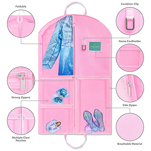 Waterproof Hanging Garment Bag 40 inch Clothes Bag with Gusset, 5 Pockets & Side Zip for Dance Costumes, Sports, Skating, Theatre, Beauty Pageants, Cheer & More by Kendall Country, Cotton Candy Pink