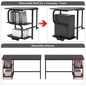 Teraves Reversible Computer Desk for Small Spaces,Small Desk with Shelves,47 inch Gaming Desk Office Desk Bedroom Desk for Home Office