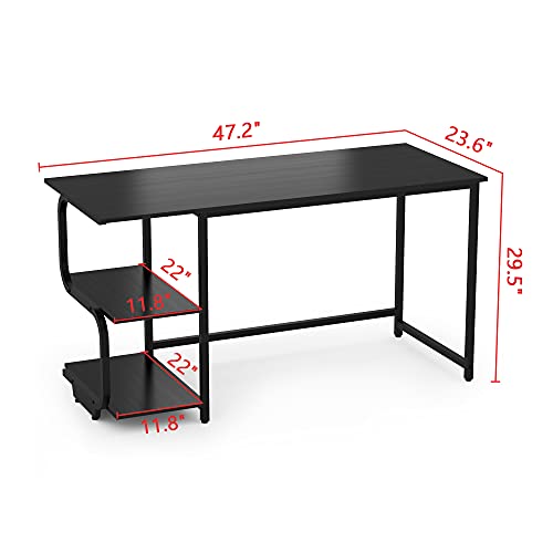 Teraves Reversible Computer Desk for Small Spaces,Small Desk with Shelves,47 inch Gaming Desk Office Desk Bedroom Desk for Home Office