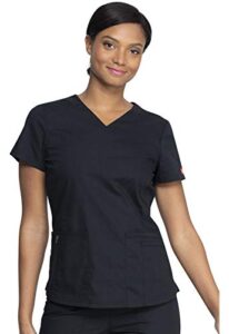 dickies eds signature women scrubs top v-neck plus size dk880, 2xl, black