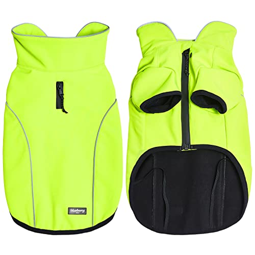 Blueberry Pet Windproof Waterproof Reflective Softshell Dog Jacket, Neon Yellow, Back Length 12.5", Size 10, Warm & Lightweight Winter Outdoor Windbreaker Coats Raincoats for Dogs