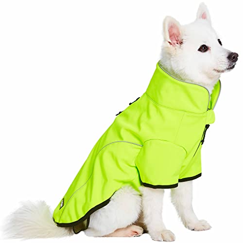 Blueberry Pet Windproof Waterproof Reflective Softshell Dog Jacket, Neon Yellow, Back Length 12.5", Size 10, Warm & Lightweight Winter Outdoor Windbreaker Coats Raincoats for Dogs