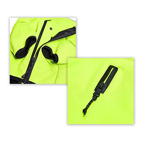 Blueberry Pet Windproof Waterproof Reflective Softshell Dog Jacket, Neon Yellow, Back Length 12.5", Size 10, Warm & Lightweight Winter Outdoor Windbreaker Coats Raincoats for Dogs