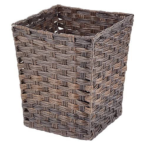 mDesign Small Woven Basket Trash Can Wastebasket - Square Garbage Container Bin for Bathrooms, Kitchens, Home Offices, Craft, Laundry, Utility Rooms, Garages - Espresso Brown