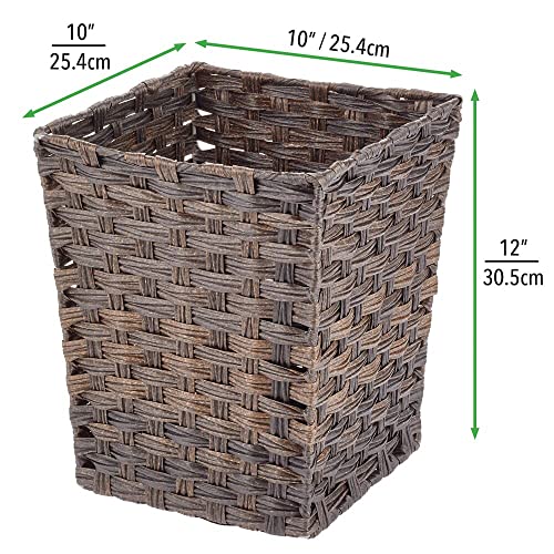 mDesign Small Woven Basket Trash Can Wastebasket - Square Garbage Container Bin for Bathrooms, Kitchens, Home Offices, Craft, Laundry, Utility Rooms, Garages - Espresso Brown