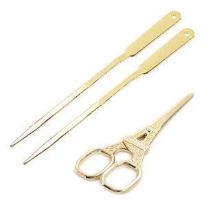 gold scissors and letter opener set - scissors and 2 letter openers, luxury set of gold office supplies & desk accessories