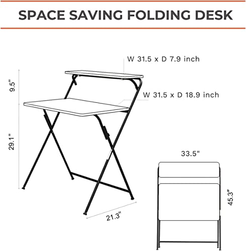 SOFSYS Modern Folding Desk for Small Space, Computer Gaming, Writing, Student and Home Office Organization, Industrial Metal Frame with Premium Desktop Surfaces, Oak/White