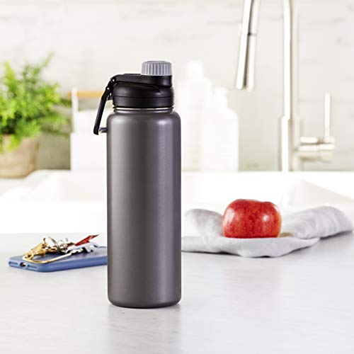 Amazon Basics Stainless Steel Insulated Water Bottle with Spout Lid – 30-Ounce, Grey