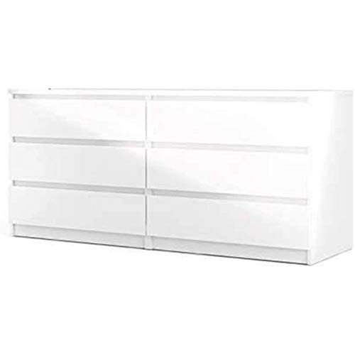 Tvilum Scottsdale 6 Drawer Double Dresser, White High Gloss