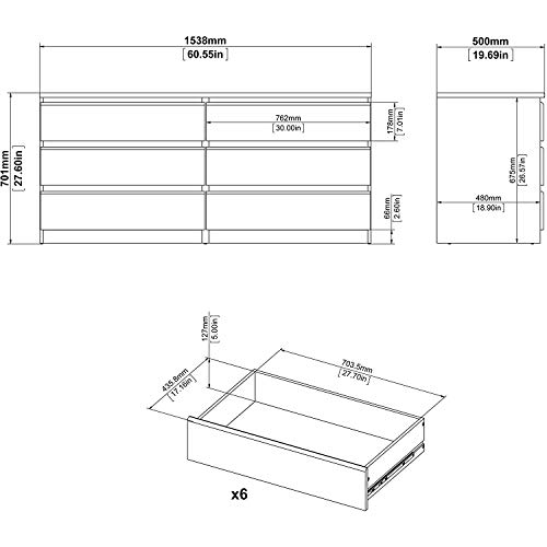 Tvilum Scottsdale 6 Drawer Double Dresser, White High Gloss