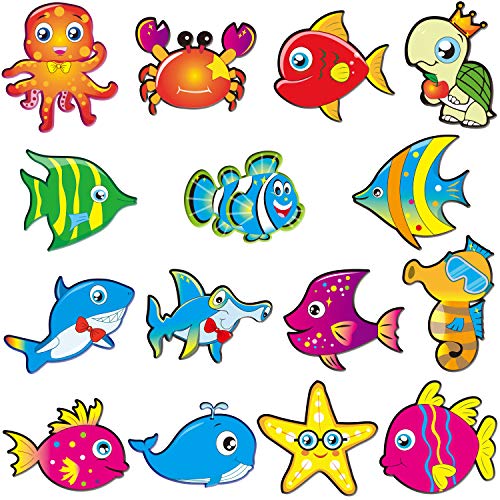 60 Pieces Ocean Cutouts Sea Animals Fish Cutouts for Bulletin Board OceanThemed Party Cutouts Classroom Accents Cutouts Decoration with 120 Pieces Adhesive Dots for Party Supplies