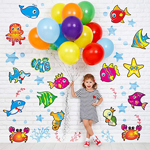 60 Pieces Ocean Cutouts Sea Animals Fish Cutouts for Bulletin Board OceanThemed Party Cutouts Classroom Accents Cutouts Decoration with 120 Pieces Adhesive Dots for Party Supplies