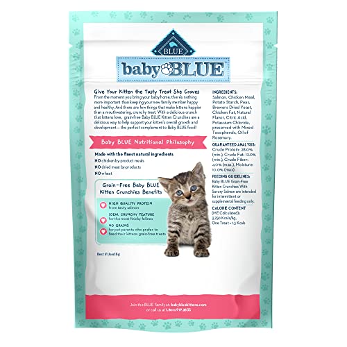 Blue Buffalo Baby BLUE Kitten Crunchies Grain Free, Natural Kitten Treats, Savory Salmon 2-oz Bag