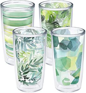 tervis made in usa double walled yao cheng green crystal insulated tumbler cup keeps drinks cold & hot, 16oz 4pk, green collection