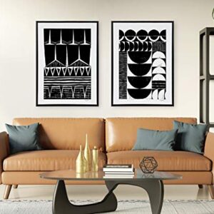 Kate and Laurel Sylvie Modern Circular Pattern Block Print Framed Canvas Wall Art by Statement Goods, 28x38 Black, Glam Wall Decor